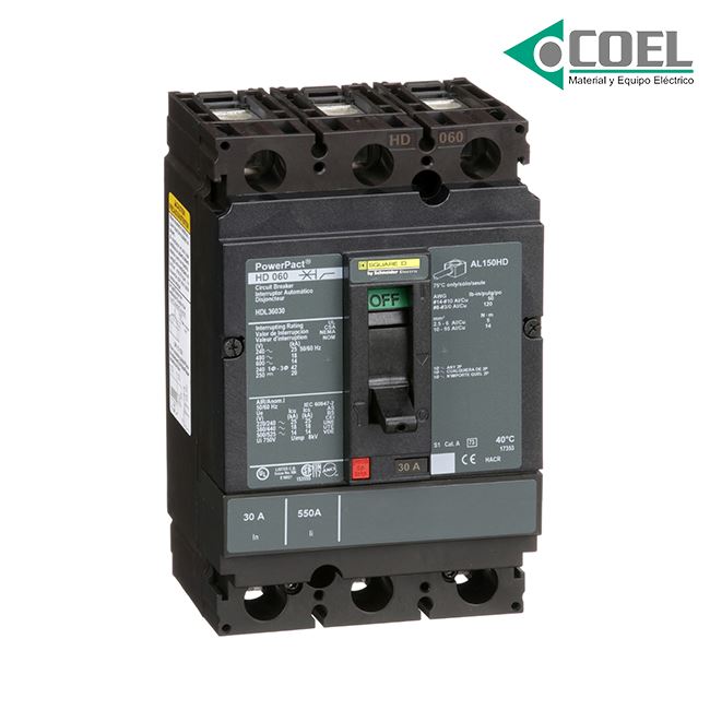 INTERRUPTOR TERMOMAGNÉTICO POWER PACT 3P 30A 600V 18KA HDL36030 ...